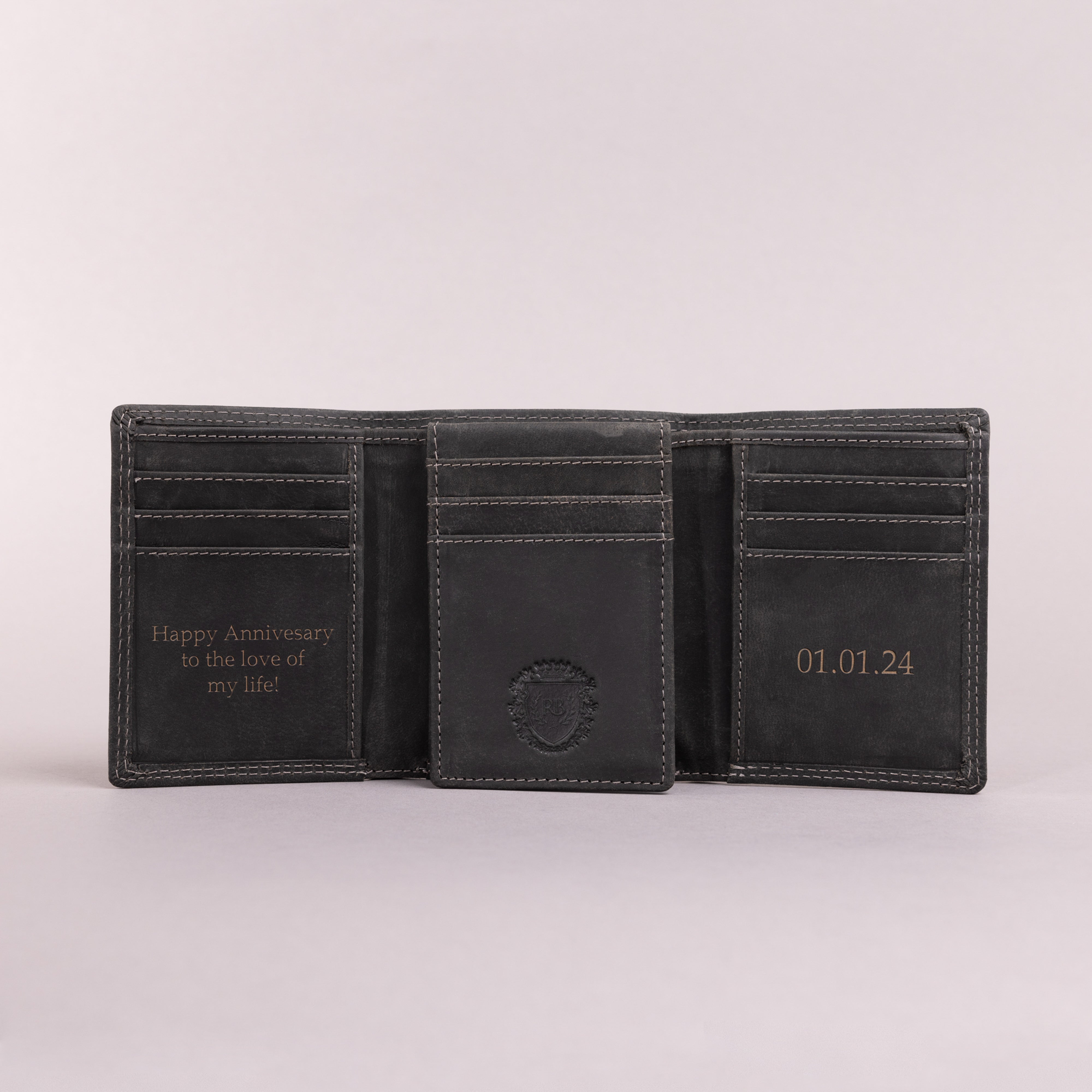 Personalised Engraved Trifold Black Hunter Leather Wallet – Willys Wallets